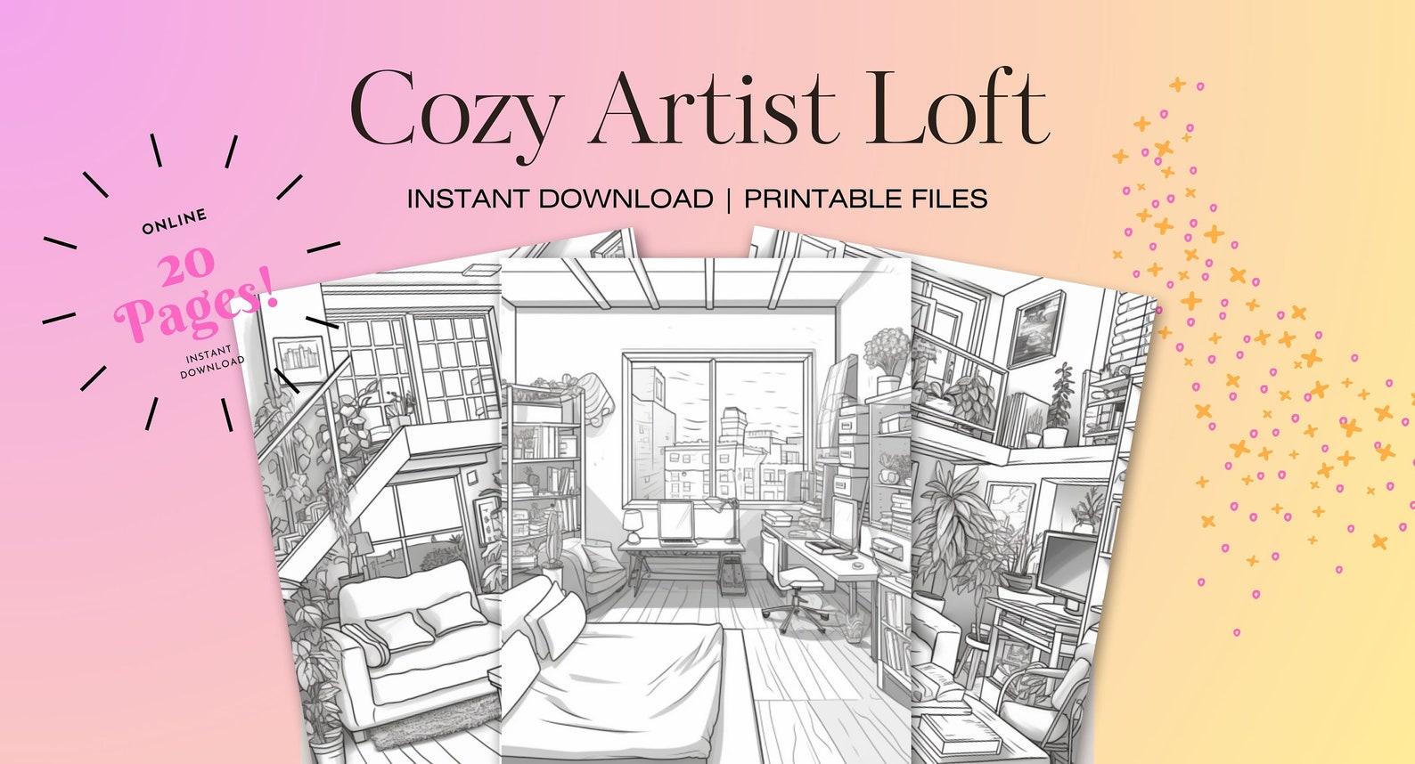 20 Cozy Artist Loft Scenes Coloring Book - Adults Kids Coloring Pages ...