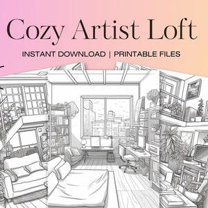 20 Cozy Artist Loft Scenes Coloring Book - Adults Kids Coloring Pages ...