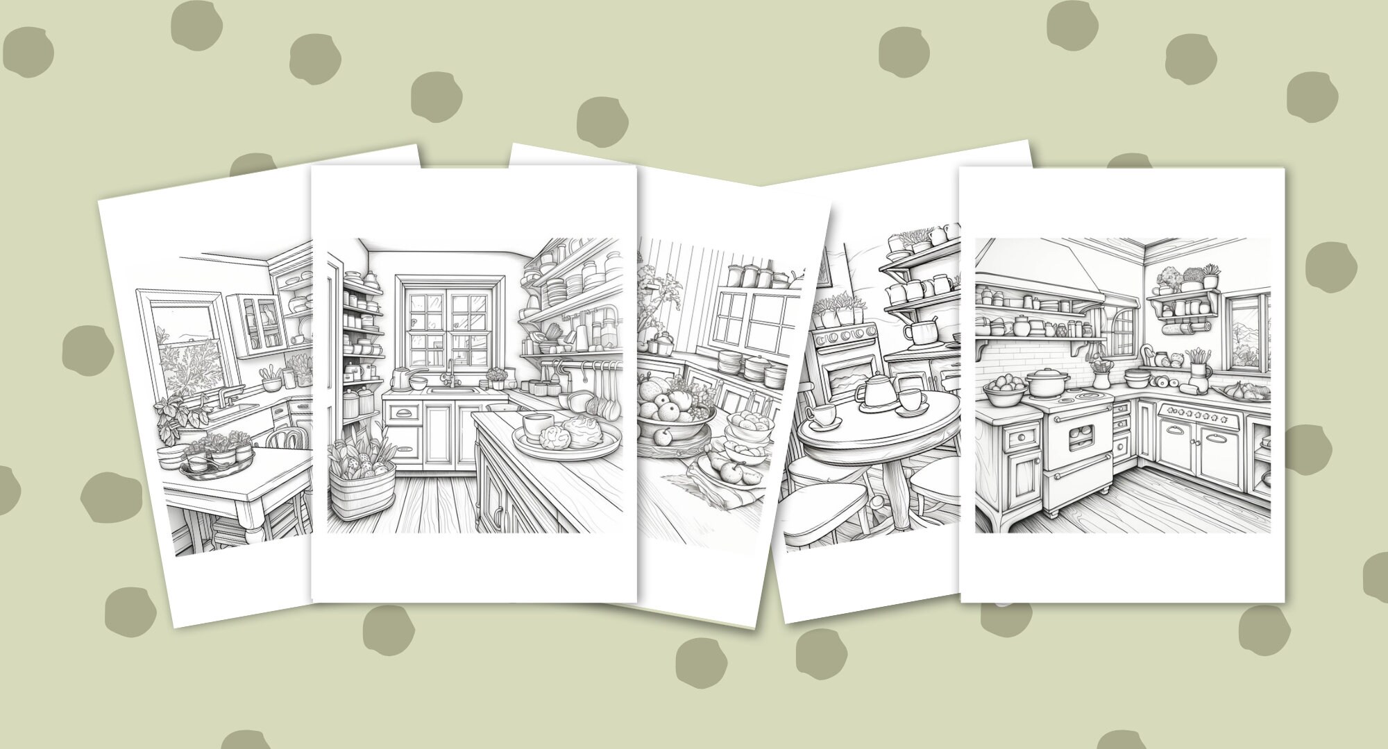 20 Cozy Kitchen Scenes Coloring Book - Adults Kids Coloring Pages ...