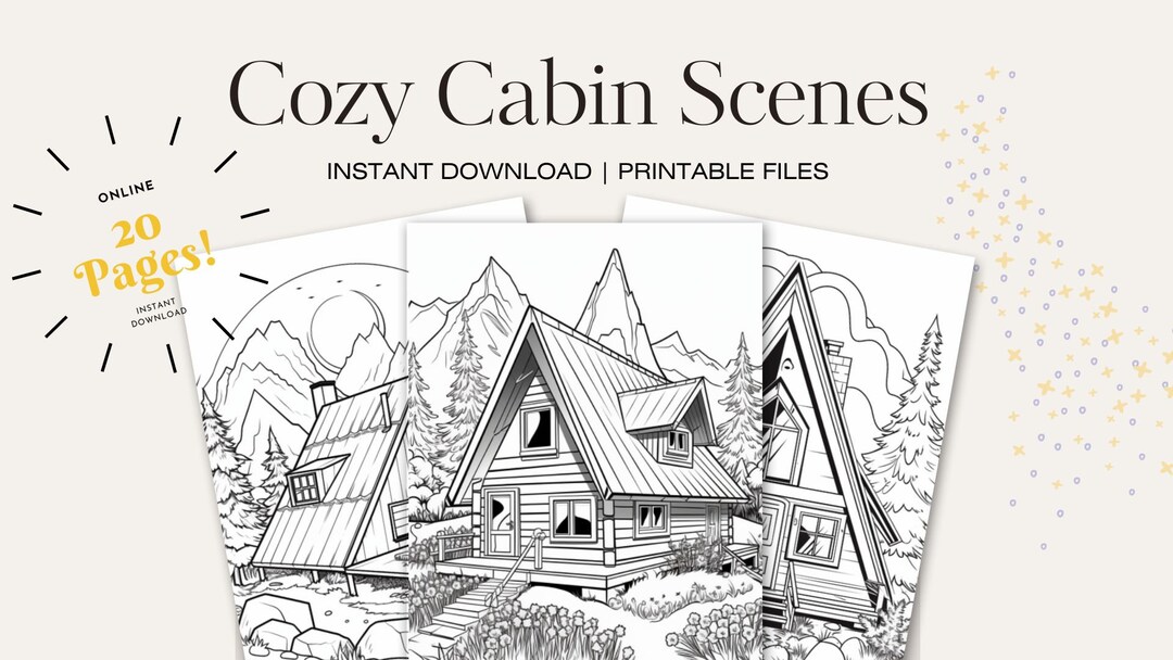 20 Cozy Cabin Scenes Coloring Book - Adults Kids Coloring Pages ...