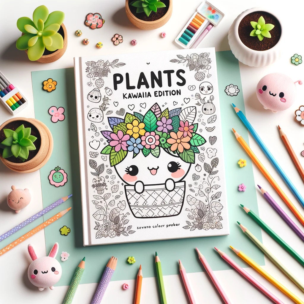 Plants Kawaii Edition Coloring Book | 18 Pages of Cute Plant Designs ...