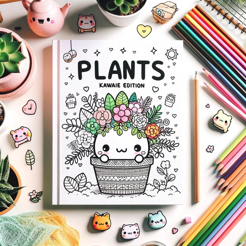 Plants Kawaii Edition Coloring Book | 18 Pages of Cute Plant Designs ...