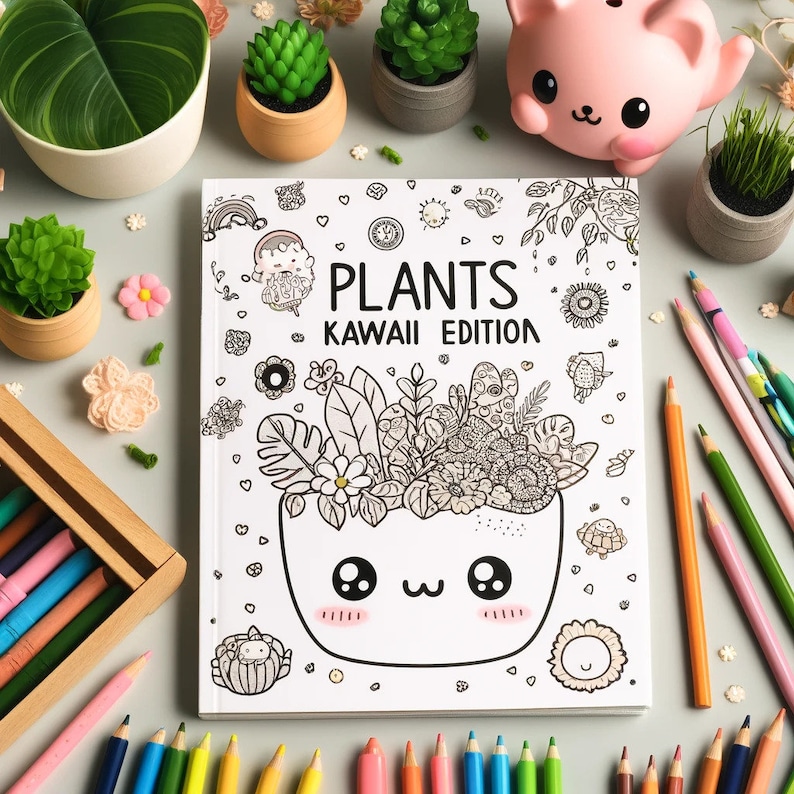 Plants Kawaii Edition Coloring Book | 18 Pages of Cute Plant Designs ...