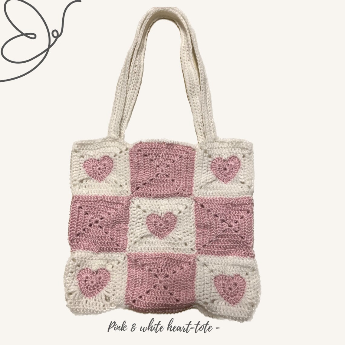 Crocheted Pink & White Granny Square Tote Bag - Etsy