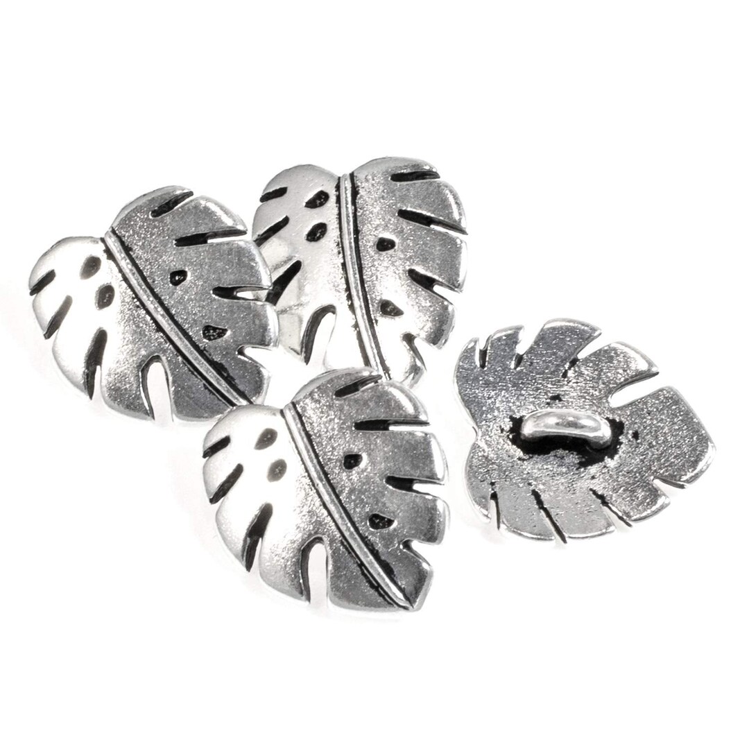 Silver Monstera Leaf Buttons Tierracast Leather Clasp Shank Back 4/pkg ...