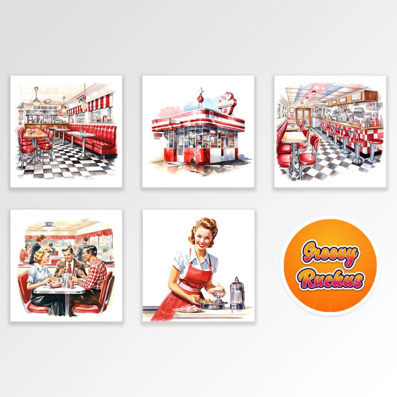 50's American Diner Clip Art Set Digital Art Scrapbooking Watercolor ... 50's American Diner Clip Art Set Digital Art Scrapbooking Watercolor ...