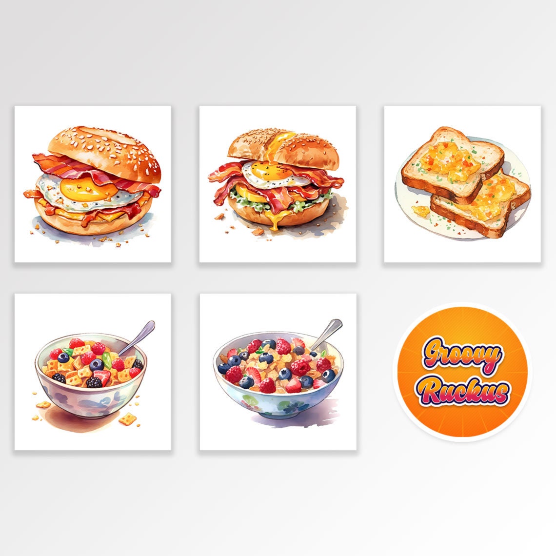 American Breakfast Clip Art Watercolor Style Scrapbook Printable Bacon ...