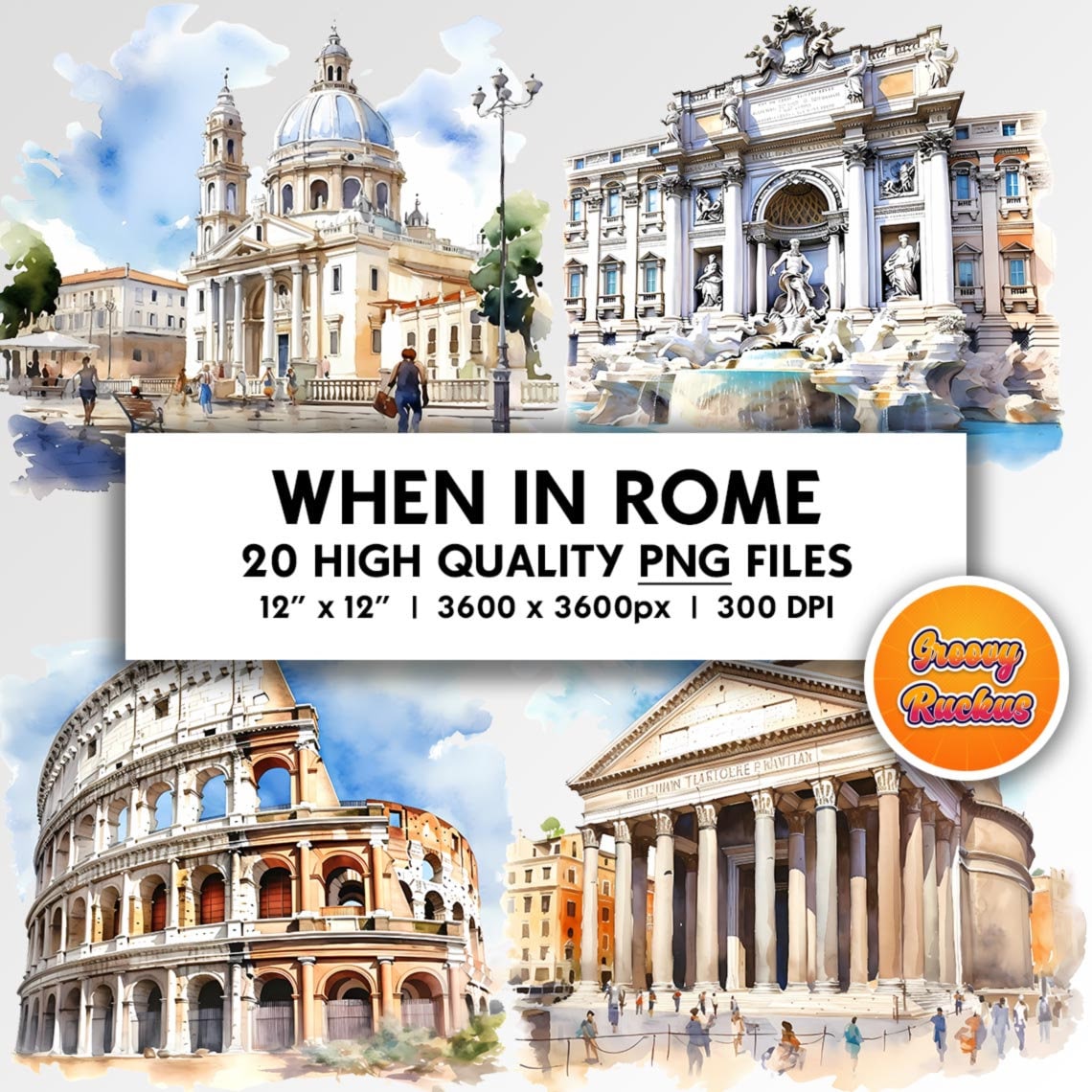 Rome Clip Art Set Digital Art Scrapbooking Clipart Illustrations Style ...