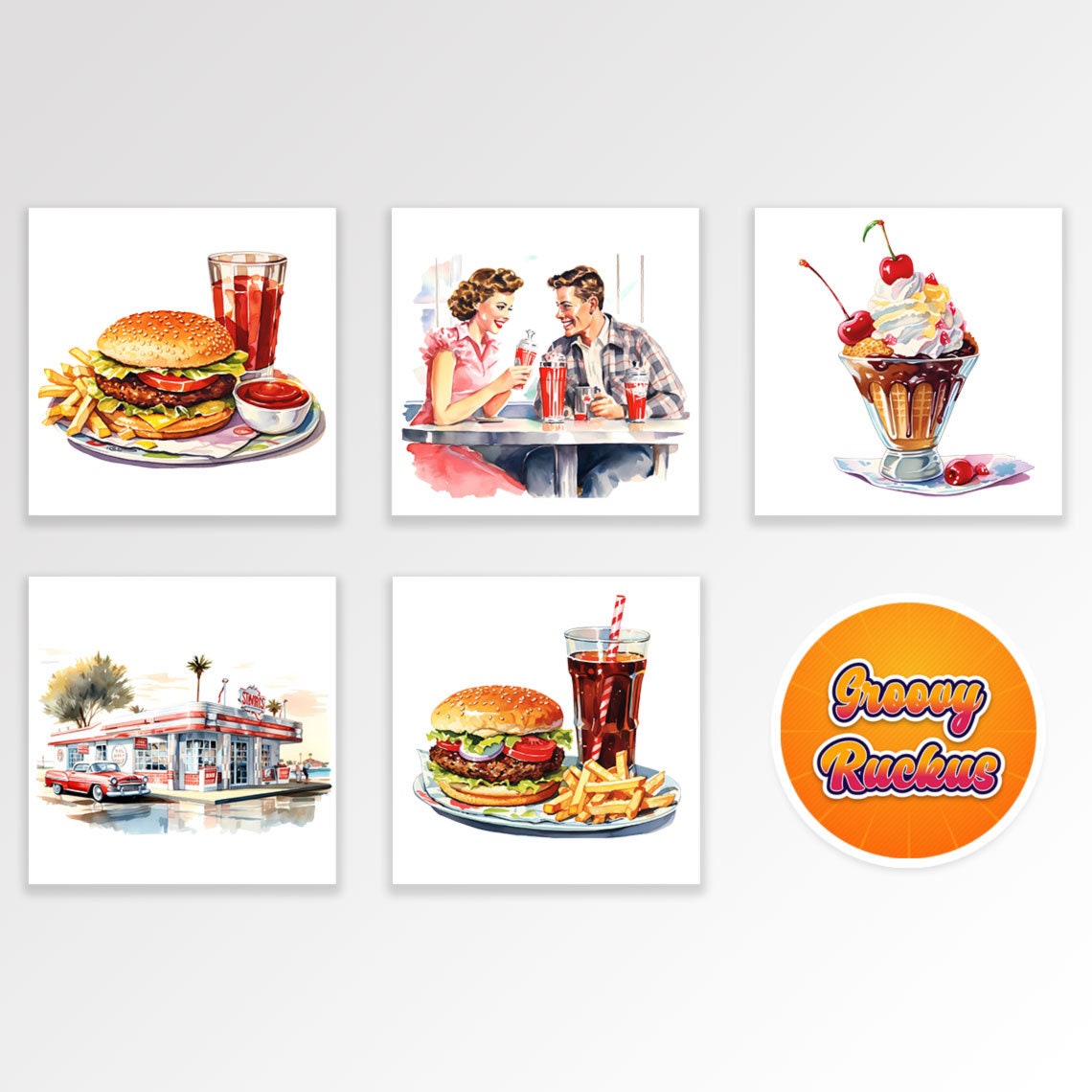 50's American Diner Clip Art Set Digital Art Scrapbooking Watercolor ... 50's American Diner Clip Art Set Digital Art Scrapbooking Watercolor ...