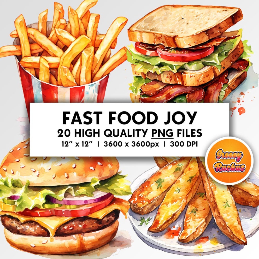 Fast Food Clip Art Watercolor Style Scrapbook Art Printable Decoration ...