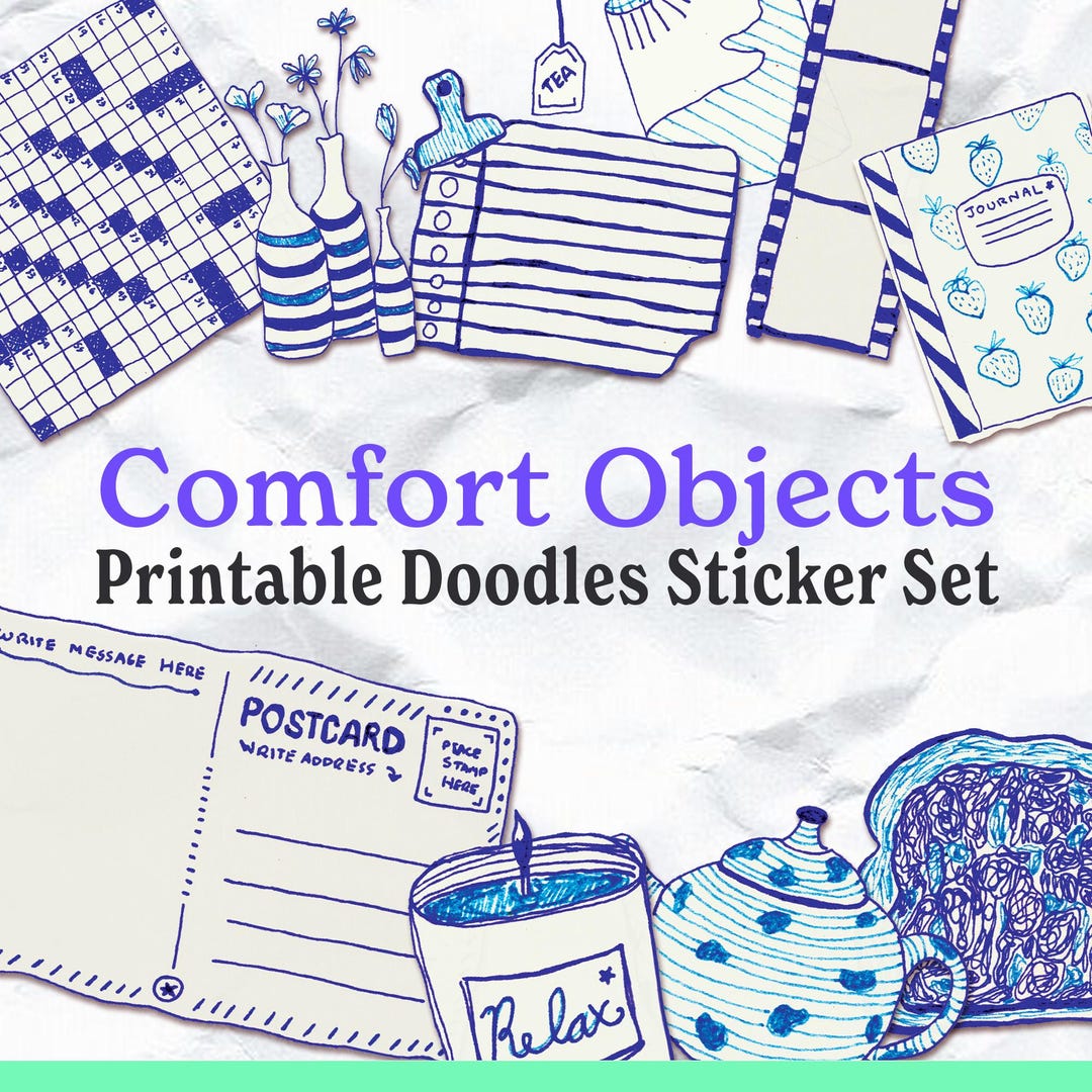 Comfort Objects Printable Doodles Sticker Set | Cozy Junk Journal ...