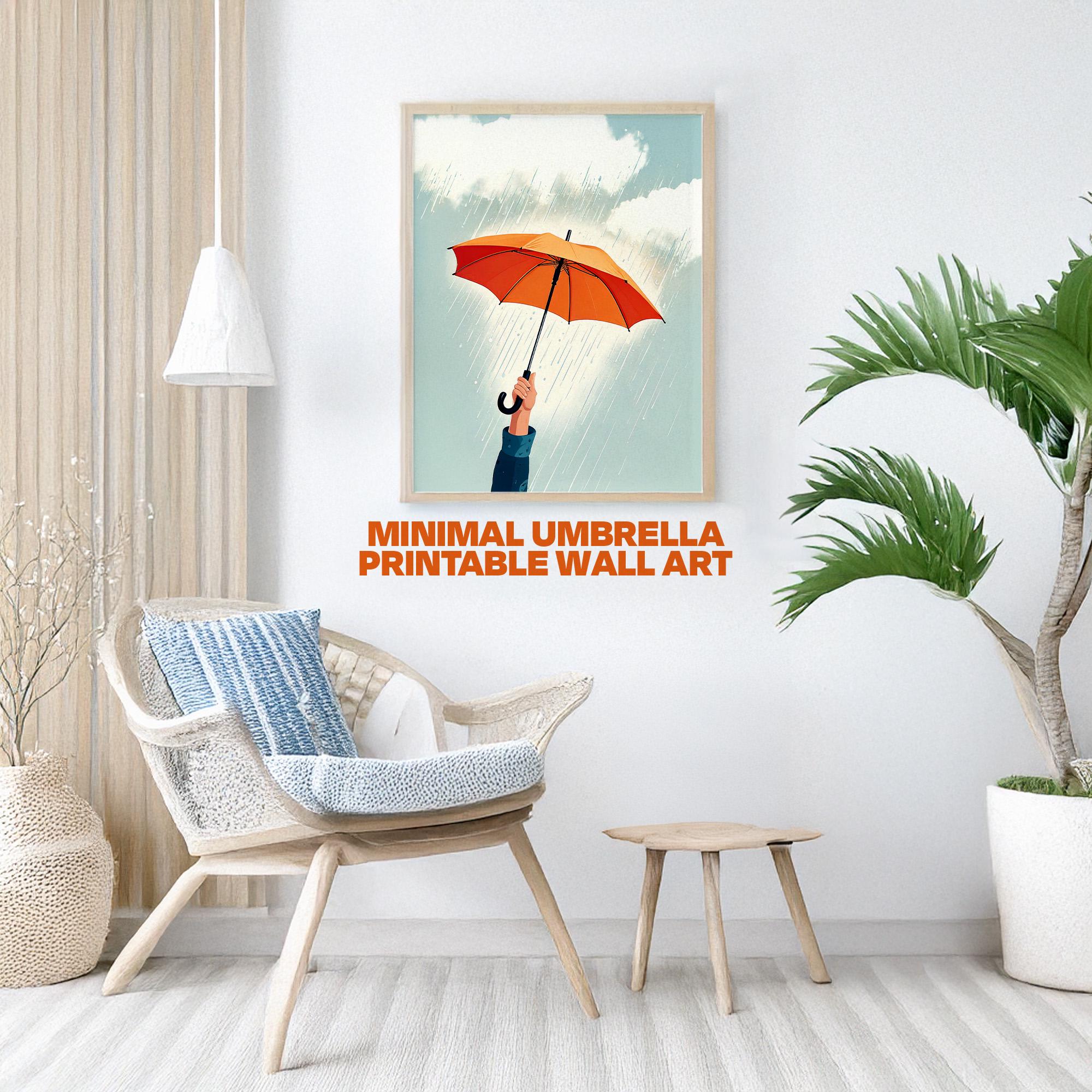Umbrella in Rain Print, Cozy Aesthetic, Rainy Weather Vibes, Minimalist ...