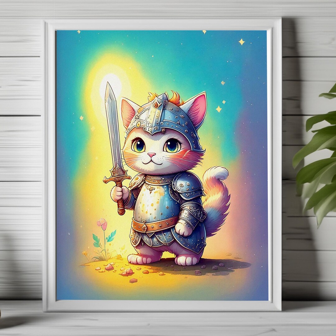 Fantasy Cat Art, Medieval Cat Art, Whimsical Cat Print, Fantasy Cat ...