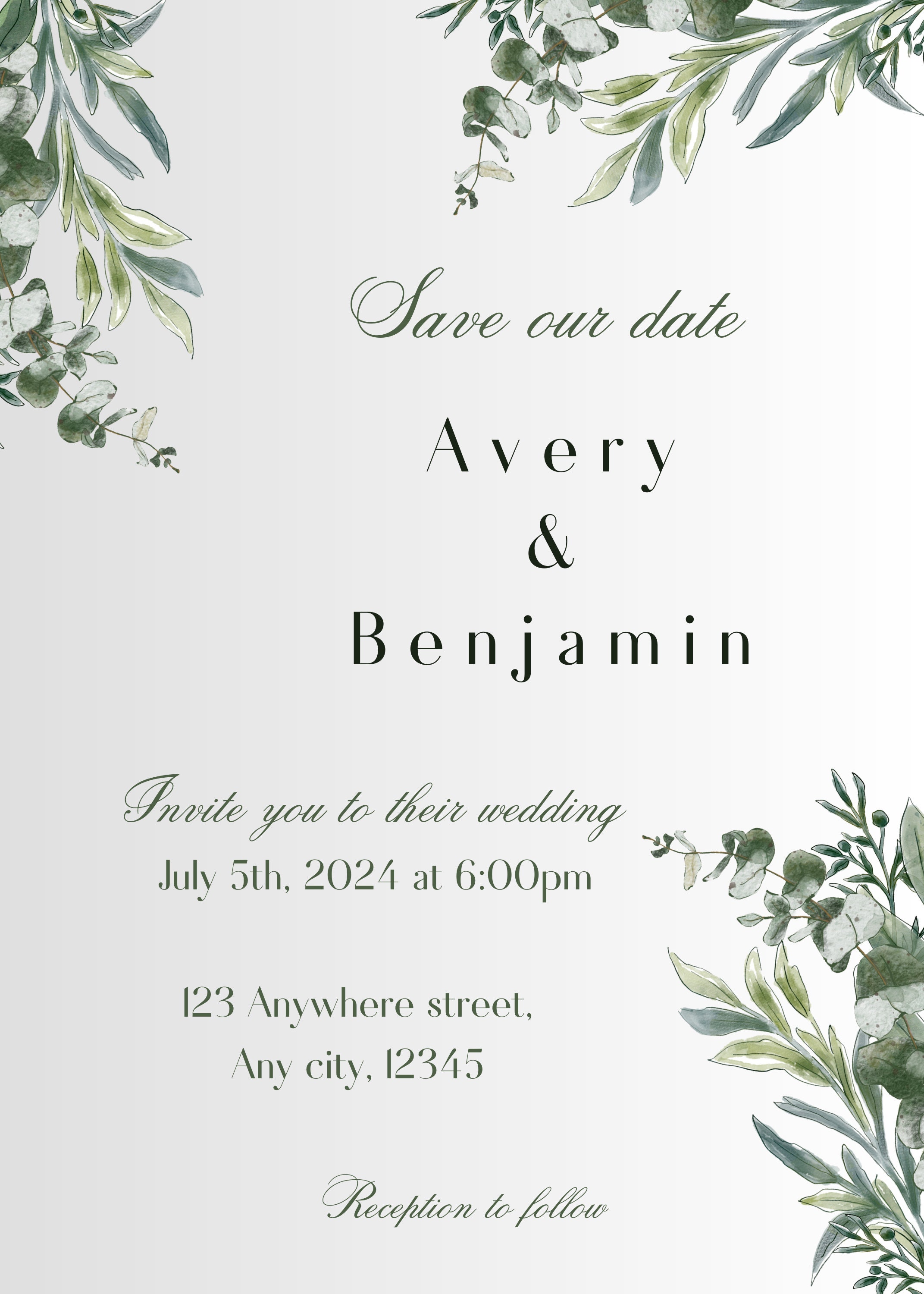Printable & Editable Digital Wedding Invitation, Kindly Reply Card and ...