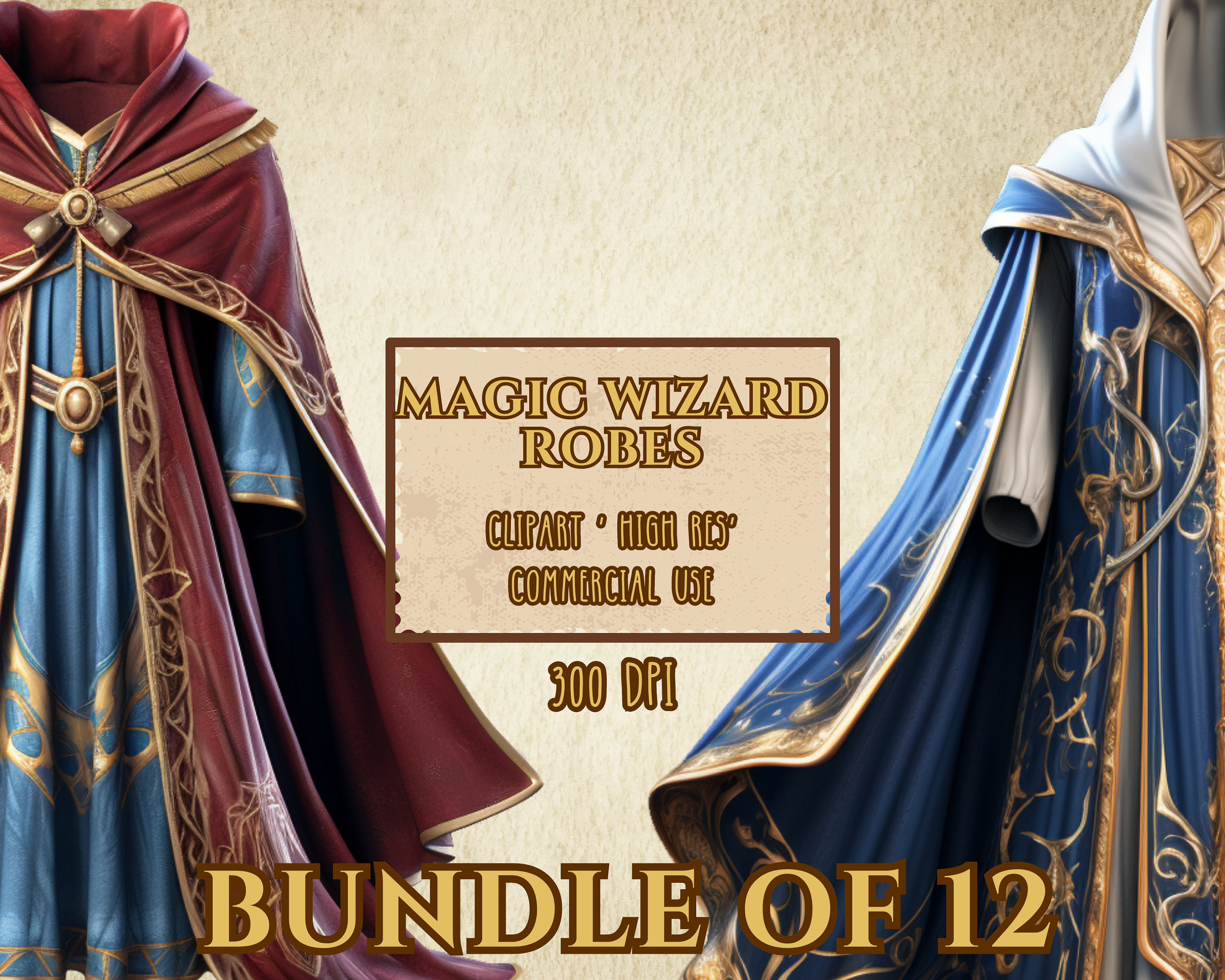 Wizard Robes Magic Robes Bundle of 12 Clip Art, High Resolution, Transparent Background, PNG ...