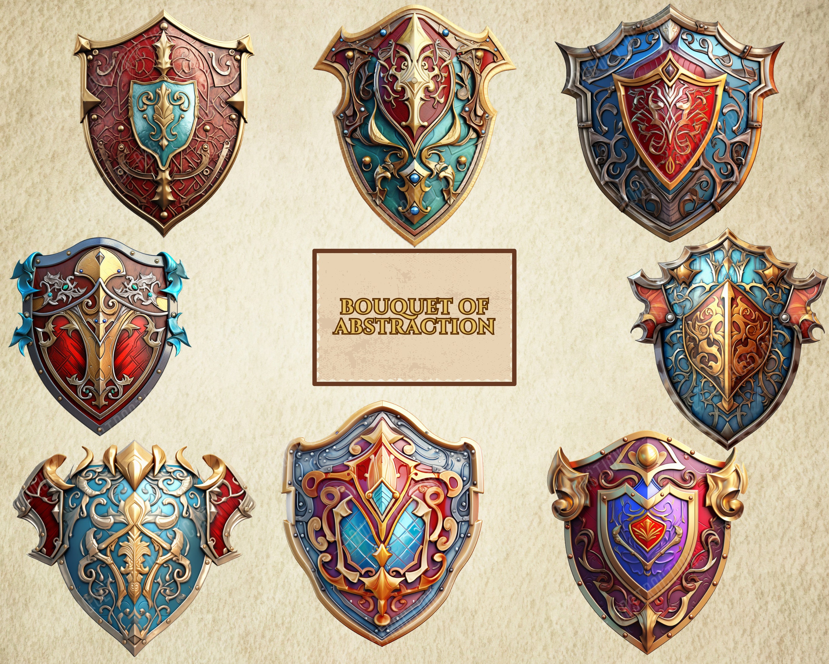 36 Bundle Shield Clip Art Fantasy Shields Mega Pack Shields Clip Art ...