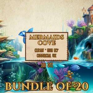 Mermaids Cove Clip Art Bundle of 20 High Resolution 300 DPI Transparent ...