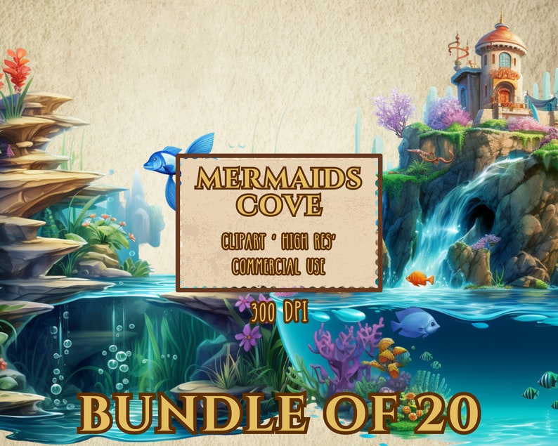 Mermaids Cove Clip Art Bundle of 20 High Resolution 300 DPI Transparent ...