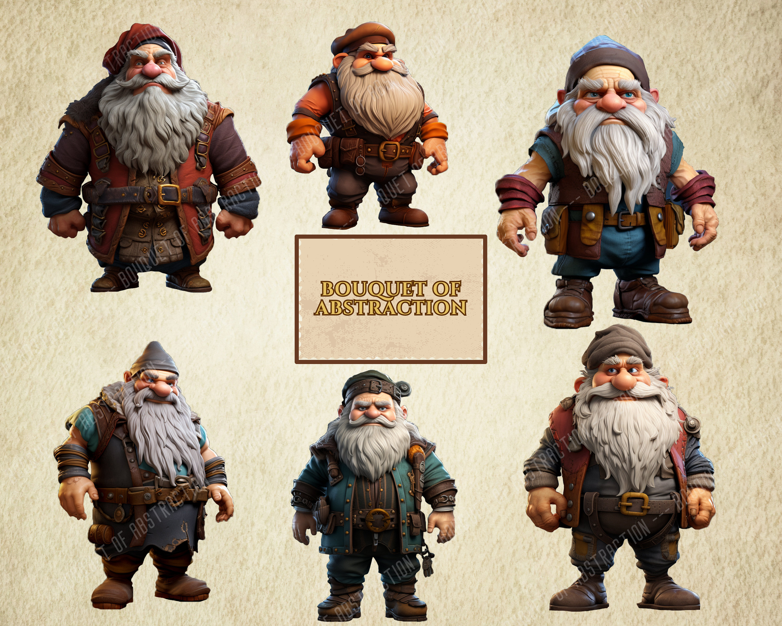 30 Unique Fantasy Dwarf Characters Bundle Clip Art Transparent ...
