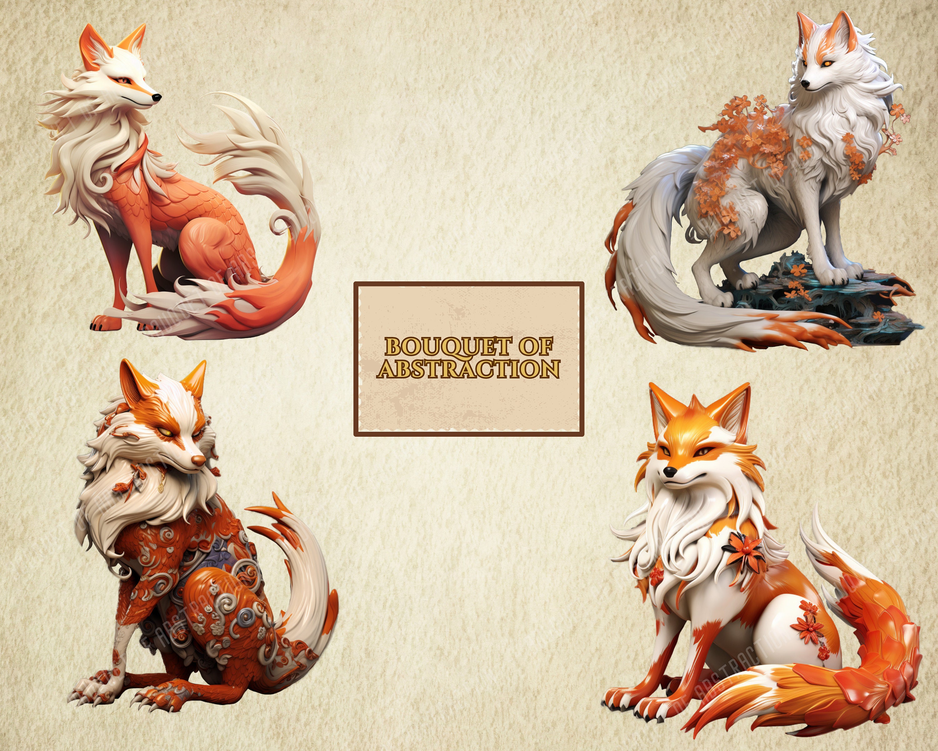 Kitsune Characters Bundle of 20 Clip Art High Resolution 300 DPI ...