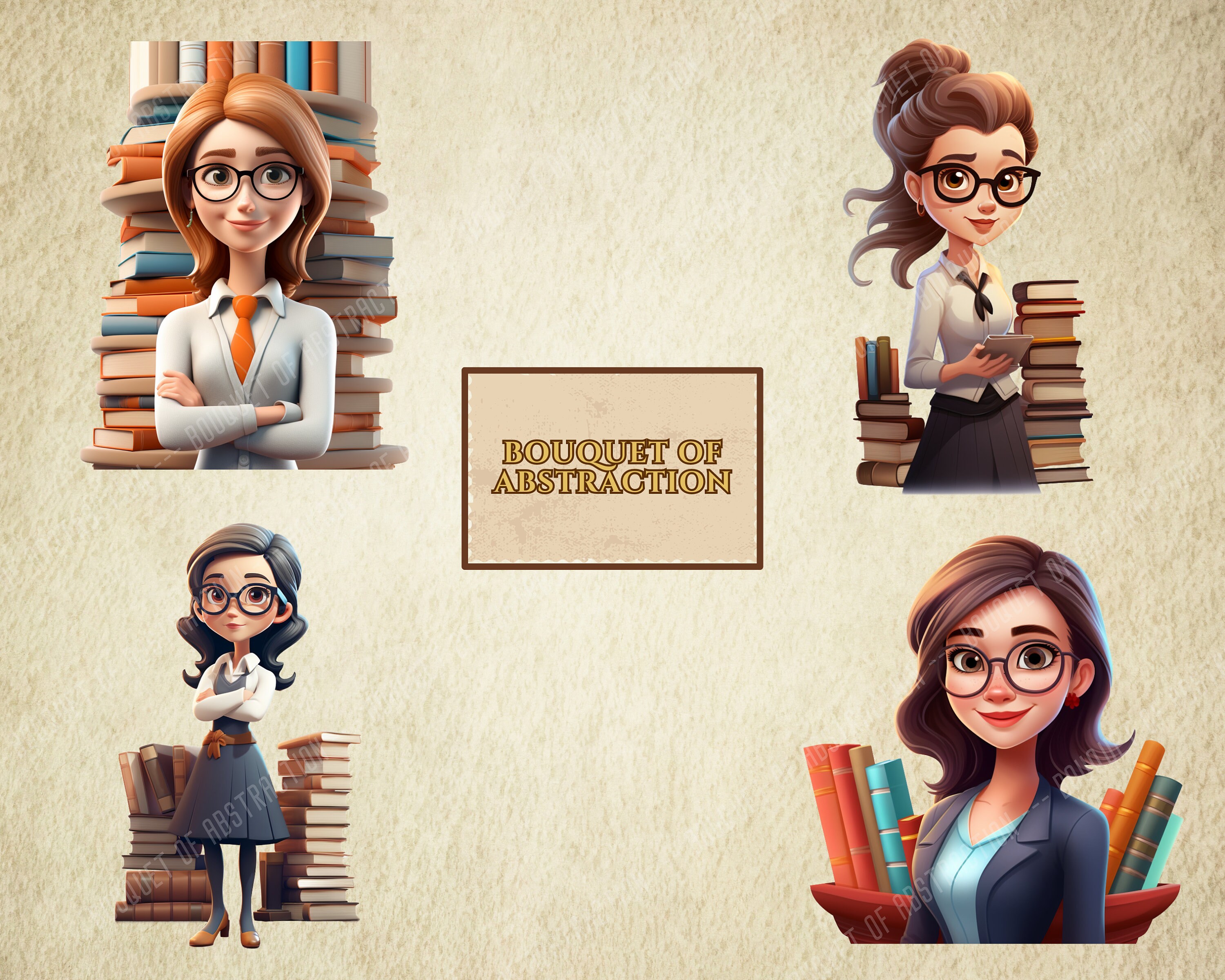 Librarian Characters Bundle of 20 Clip Art Librarians High Resolution ...