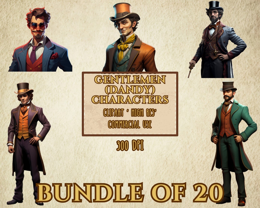 Gentlemen Dandy Characters Clip Art Bundle of 20 High Resolution 300 ...