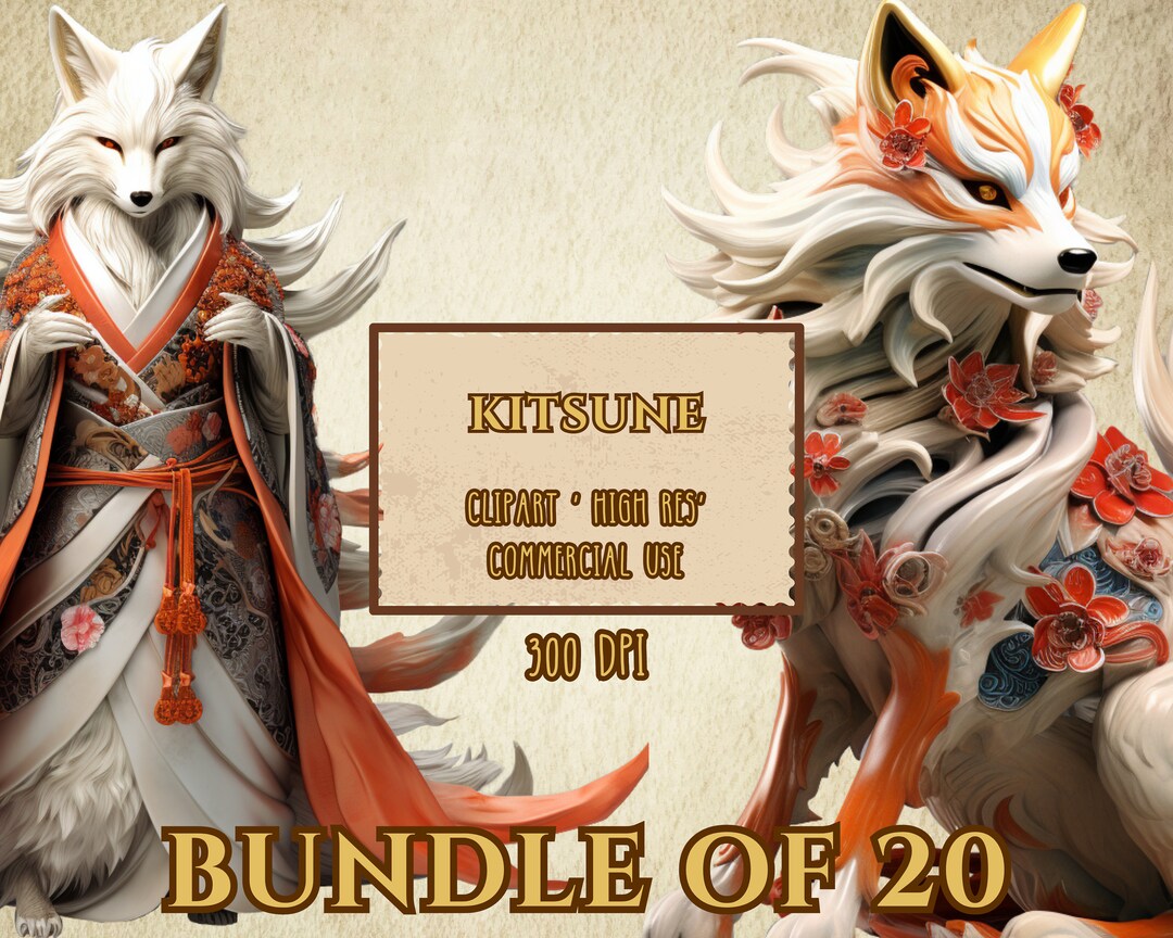 Kitsune Characters Bundle of 20 Clip Art High Resolution 300 DPI ...