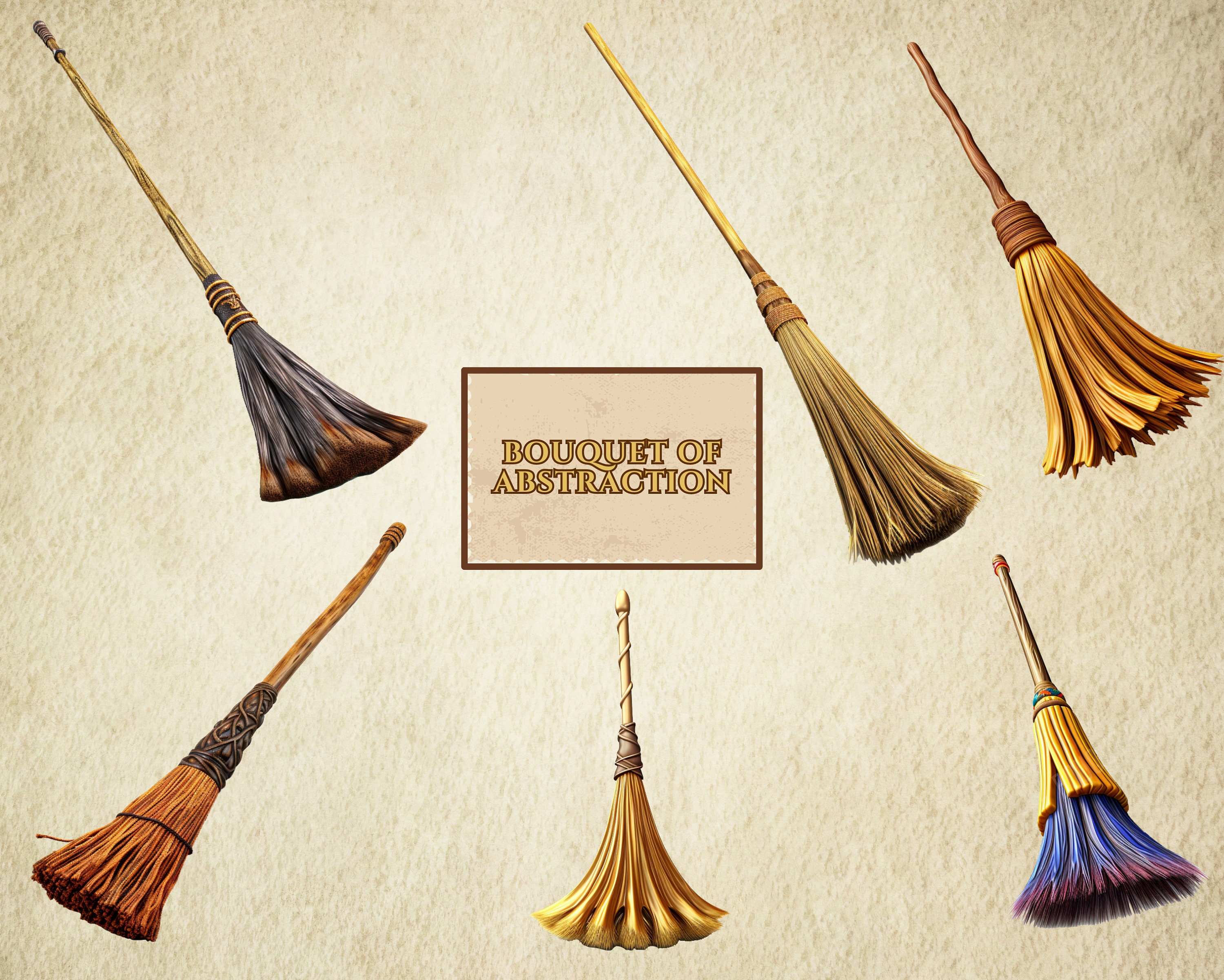 Wizard Broom Magical Witch Broom Magical Broom Bundle of 12, Transparent Background, High ...