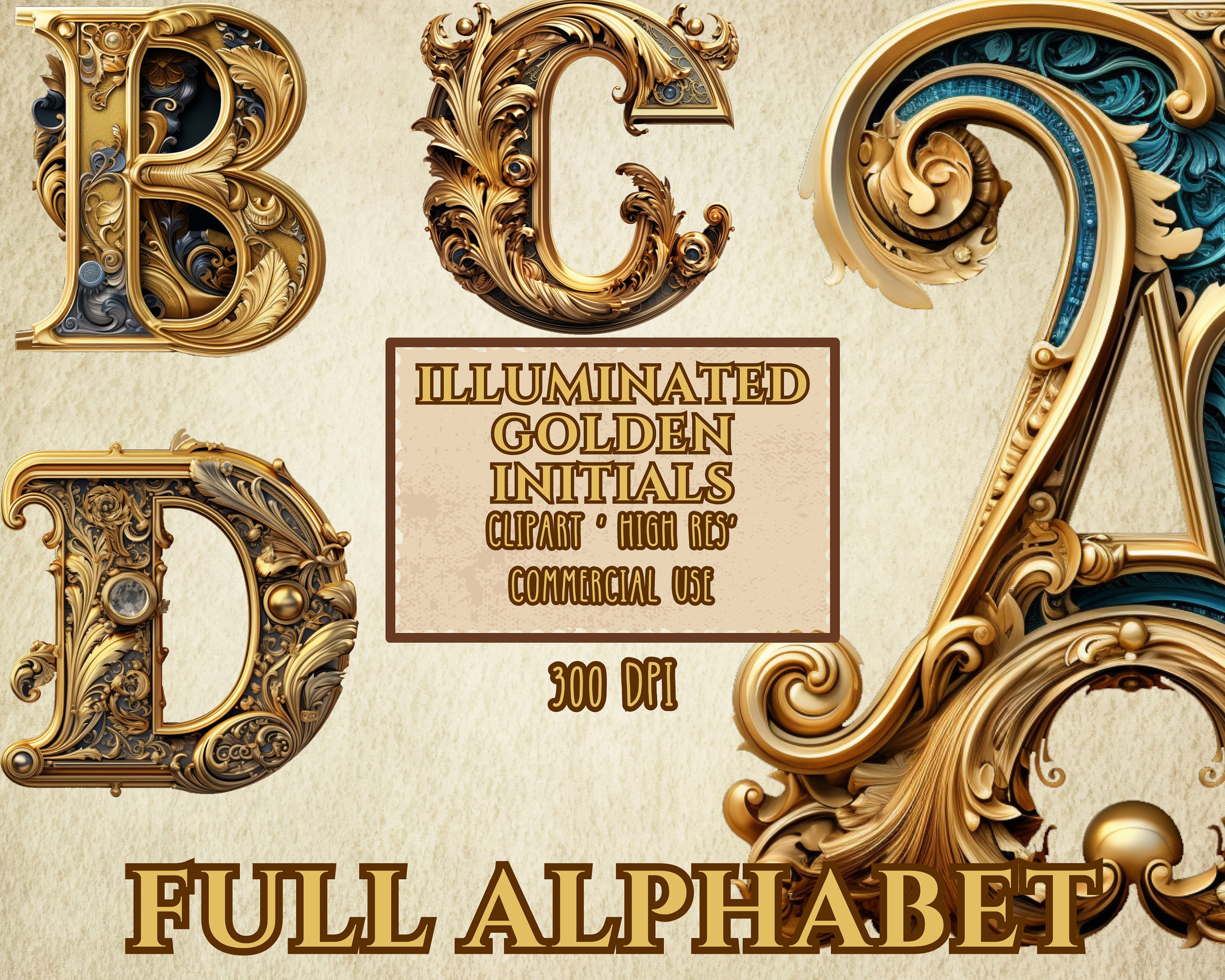 Illuminated Golden Initials Full Alphabet High Quality Clip Art ...