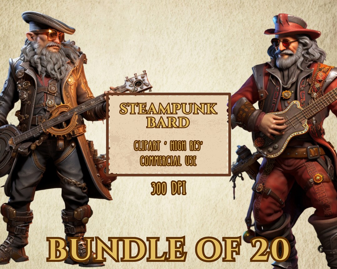 Steampunk Bard Bundle of 20 Clip Art High Resolution 300 DPI Transparent Background PNG Files - Etsy