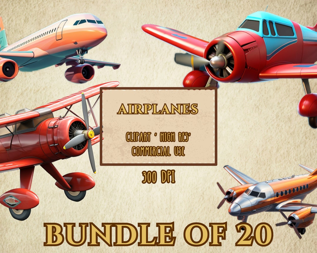 Airplanes Bundle of 20 Clip Art High Resolution 300 DPI Transparent ...