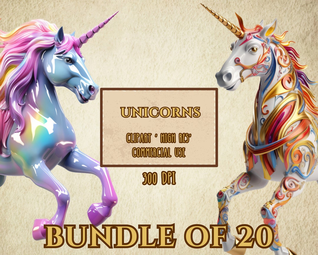 Unicorns Bundle of 20 High Resolution 300 DPI Transparent Background ...