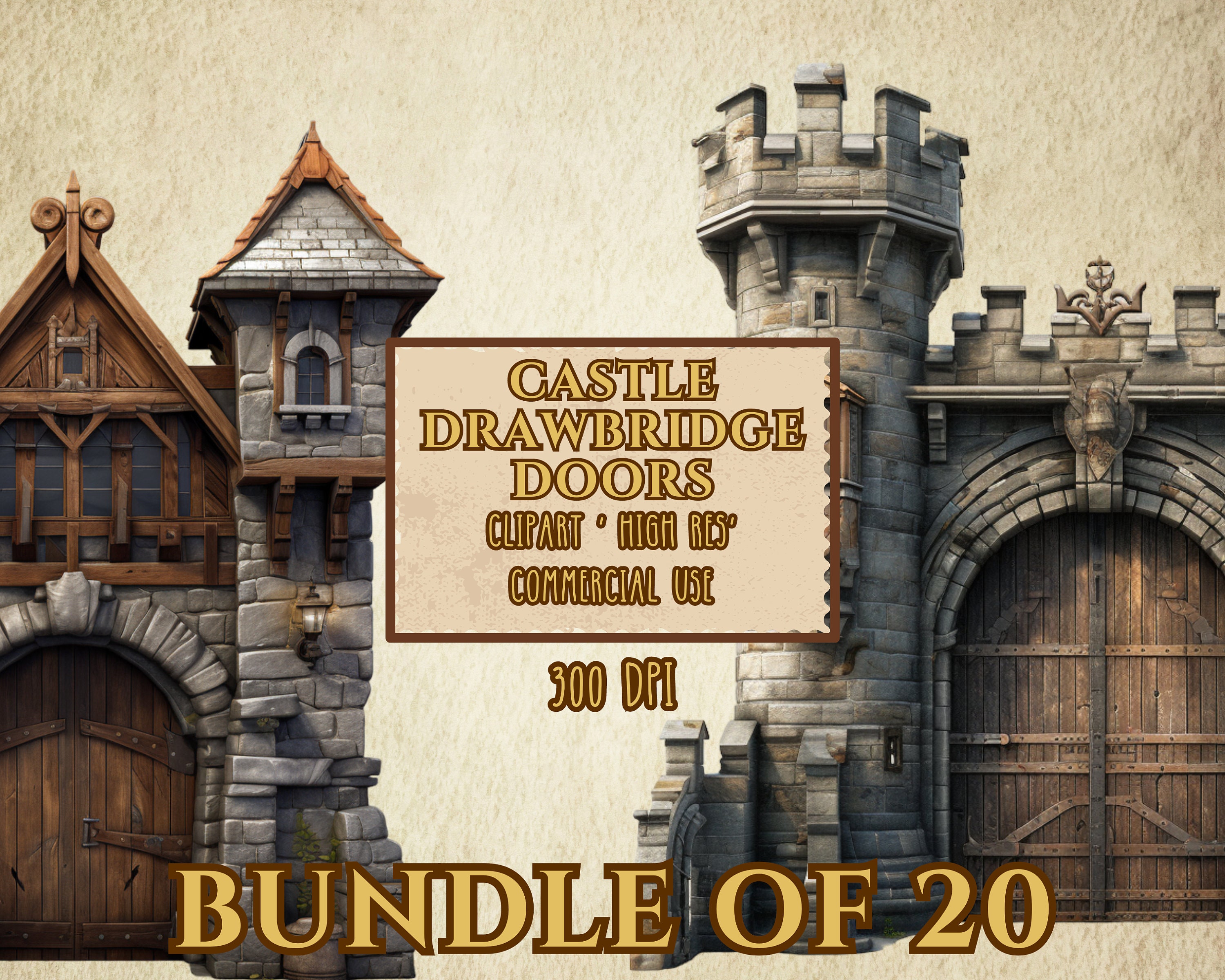 Castle Drawbridge Doors Bundle of 20 High Resolution Clip Art 300 DPI ...