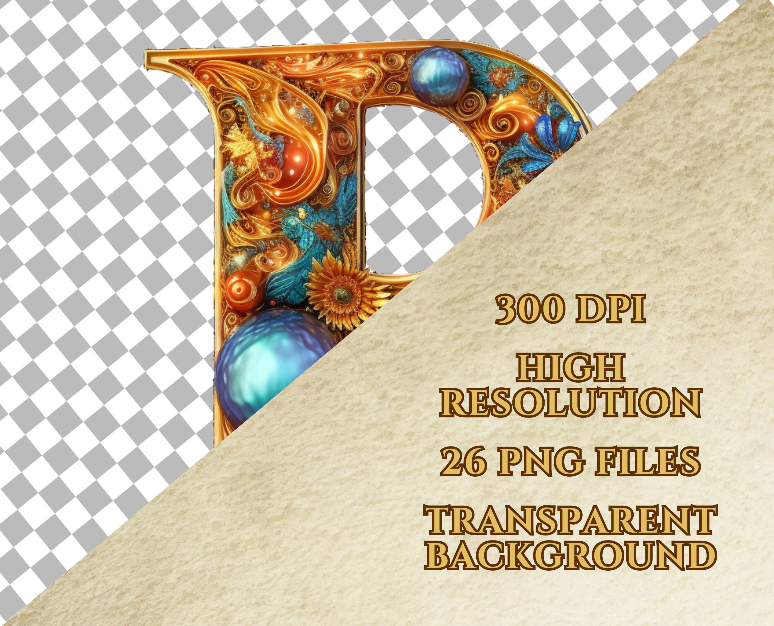 Illuminated Initials Clipart, Full Alphabet, 300 DPI, Clear Background ...