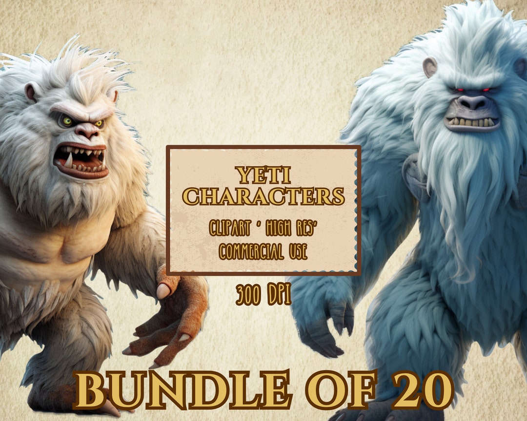 Yeti Characters Bundle of 20 Clip Art High Resolution 300 DPI Transparent Background PNG Files ...