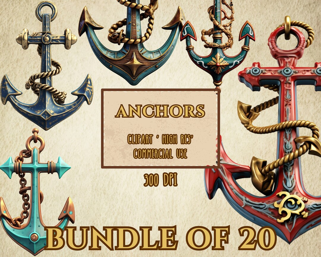 Anchors Bundle of 20 High Resolution Clip Art 300 DPI Transparent ...