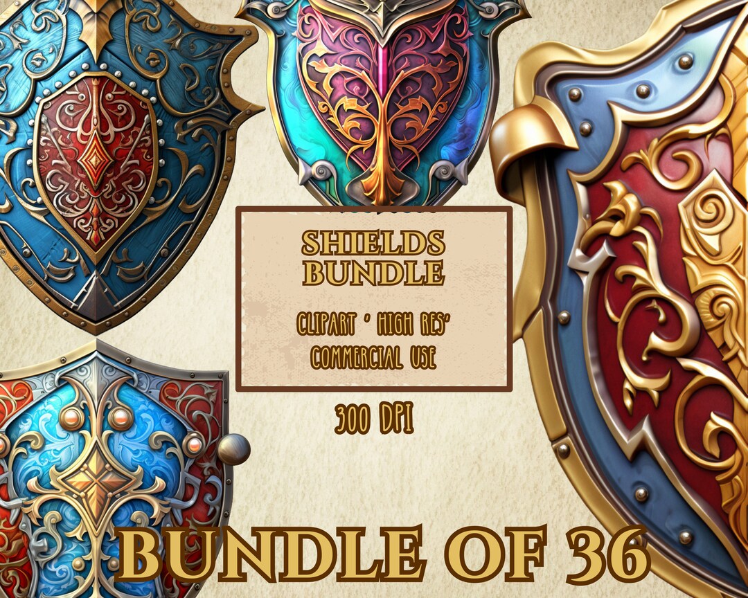36 Bundle Shield Clip Art Fantasy Shields Mega Pack Shields Clip Art ...