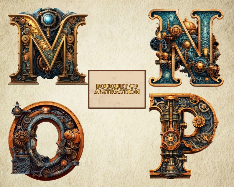 Steampunk Illuminated Initials Full Alphabet High Resolution ...