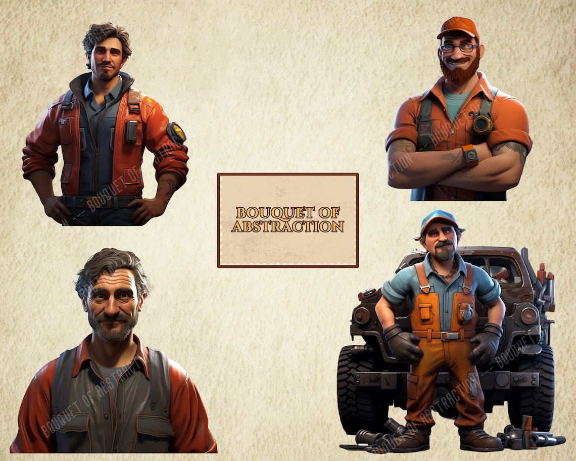 Mechanic Characters Clip Art Bundle of 20 High Resolution 300 DPI ...