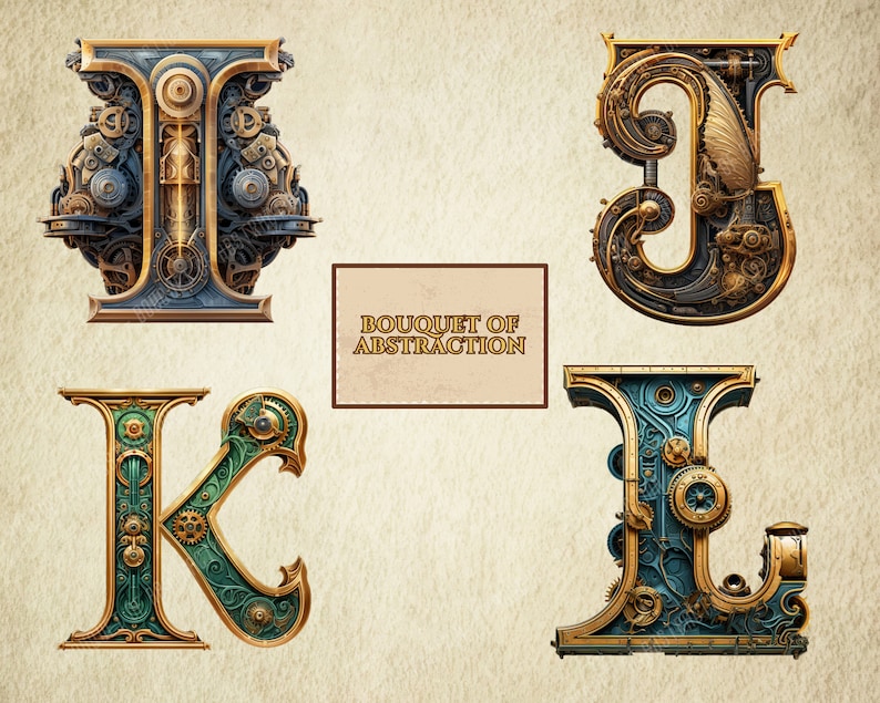 Steampunk Illuminated Initials Full Alphabet High Resolution ...