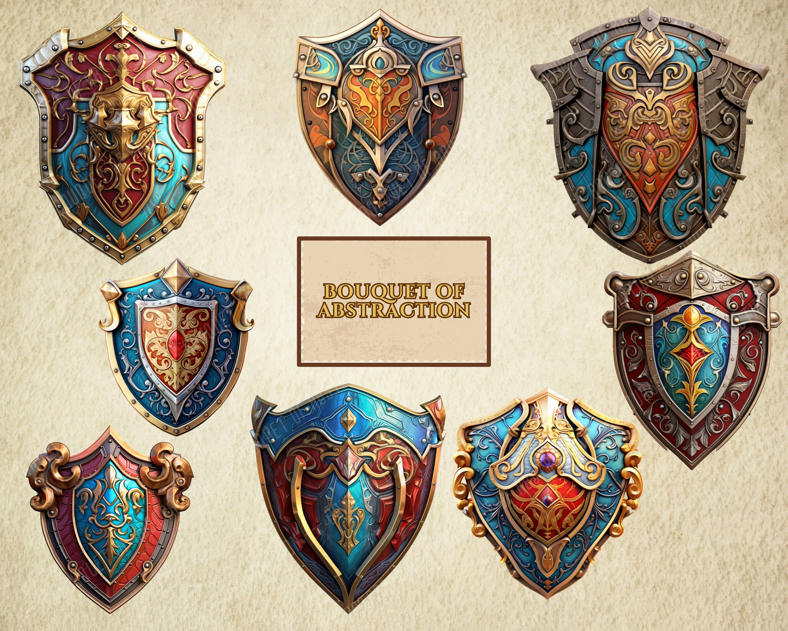 36 Bundle Shield Clip Art Fantasy Shields Mega Pack Shields Clip Art ...