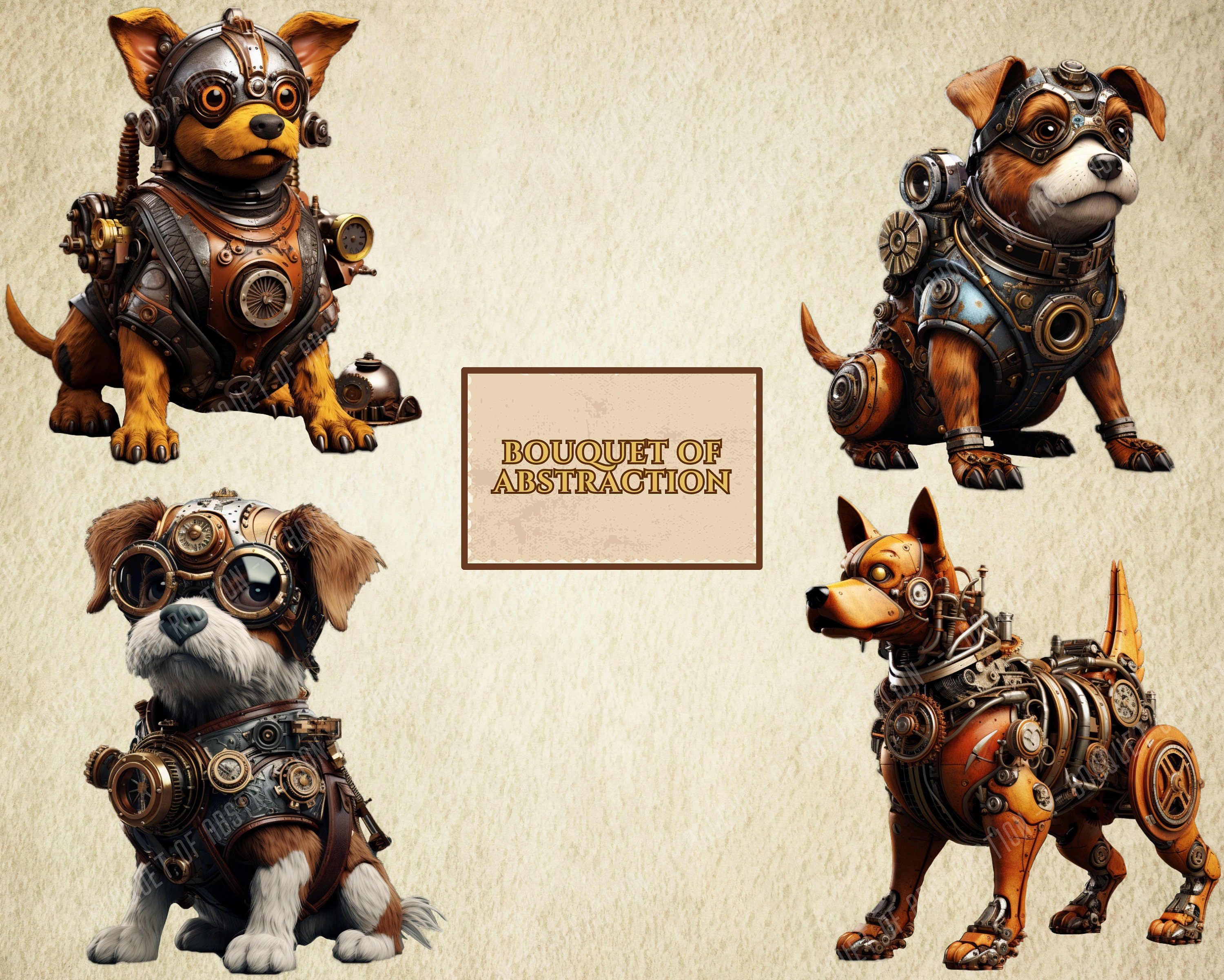 Steampunk Dogs Bundle of 20 High Resolution Clip Art 300 DPI ...