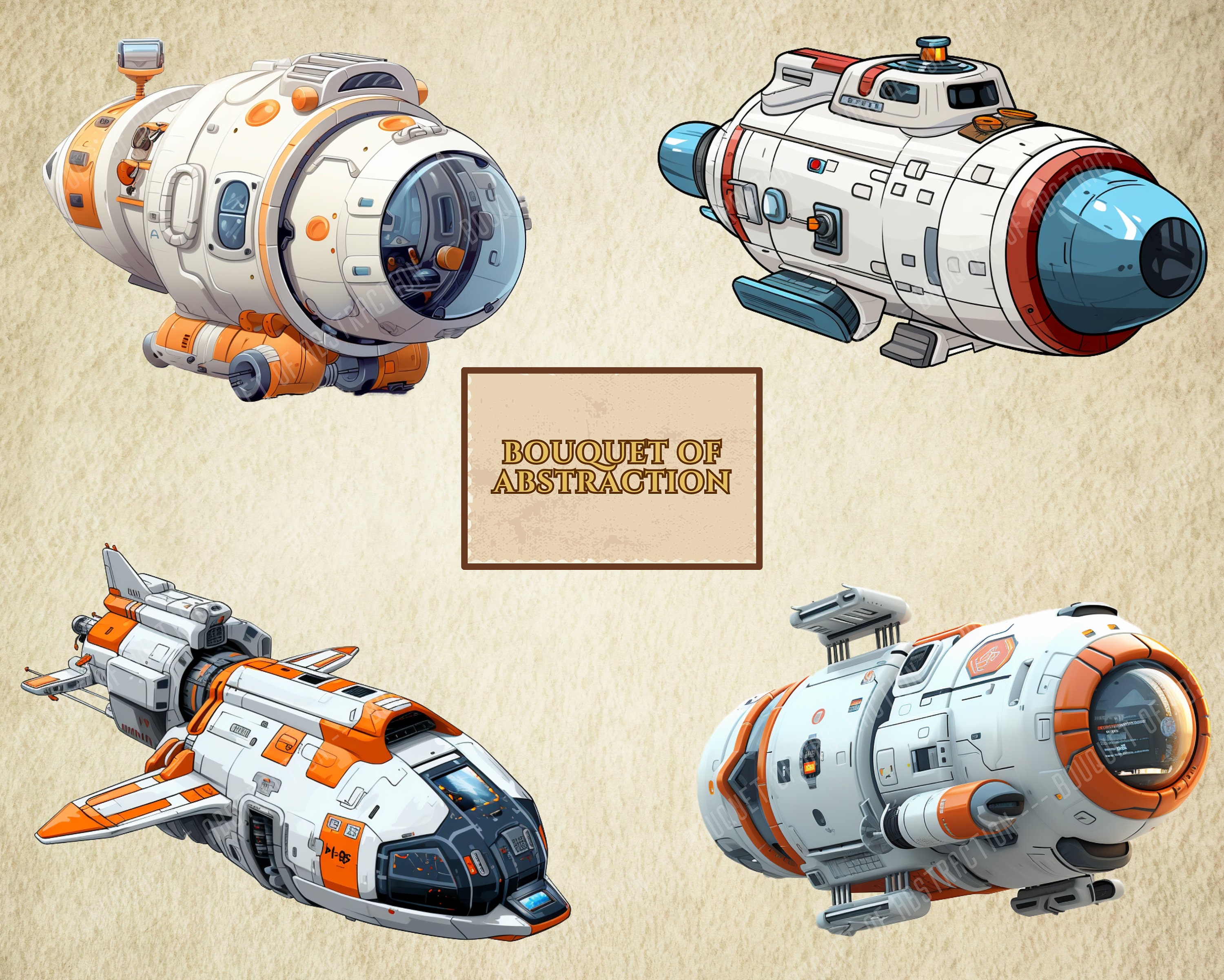 Spacecraft Bundle of 20 Space Ships Clip Art High Resolution 300 DPI ...