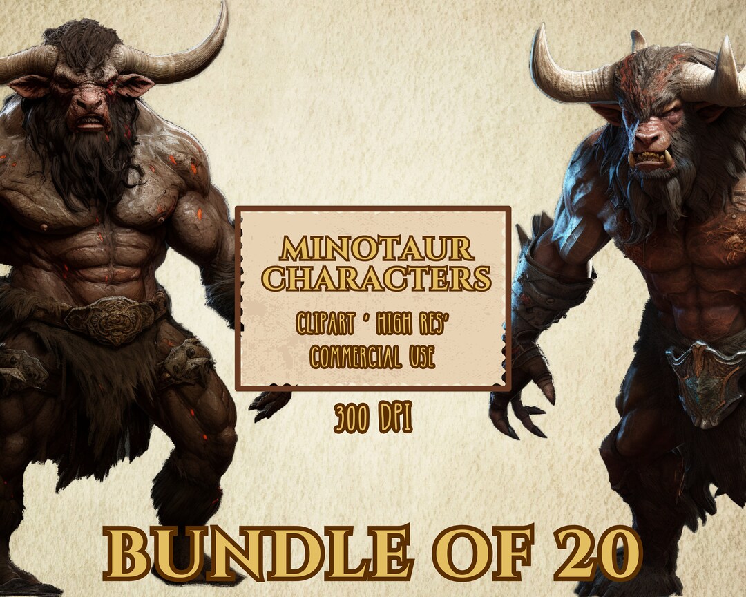 Minotaur Characters Bundle of 20 Clip Art High Resolution 300 DPI ...