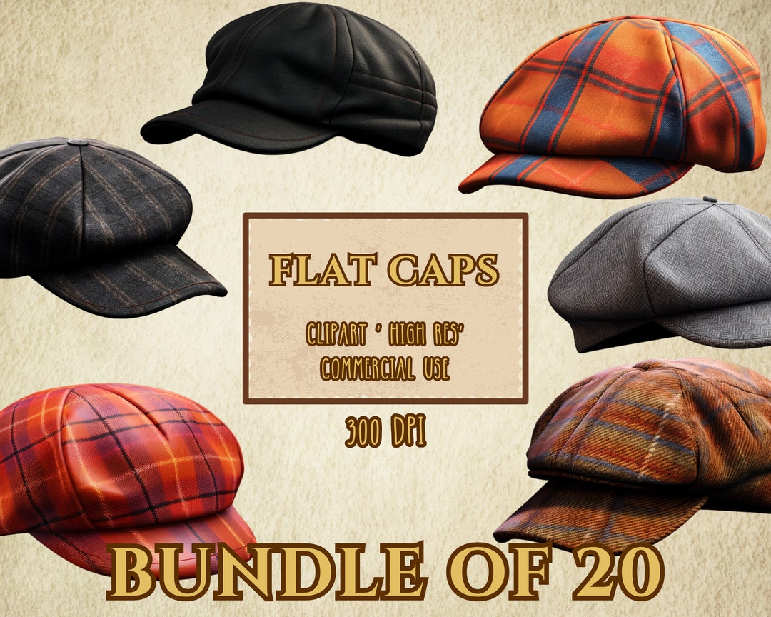 Flat Cap Clip Art Bundle of 20 High Resolution 300 DPI Transparent ...