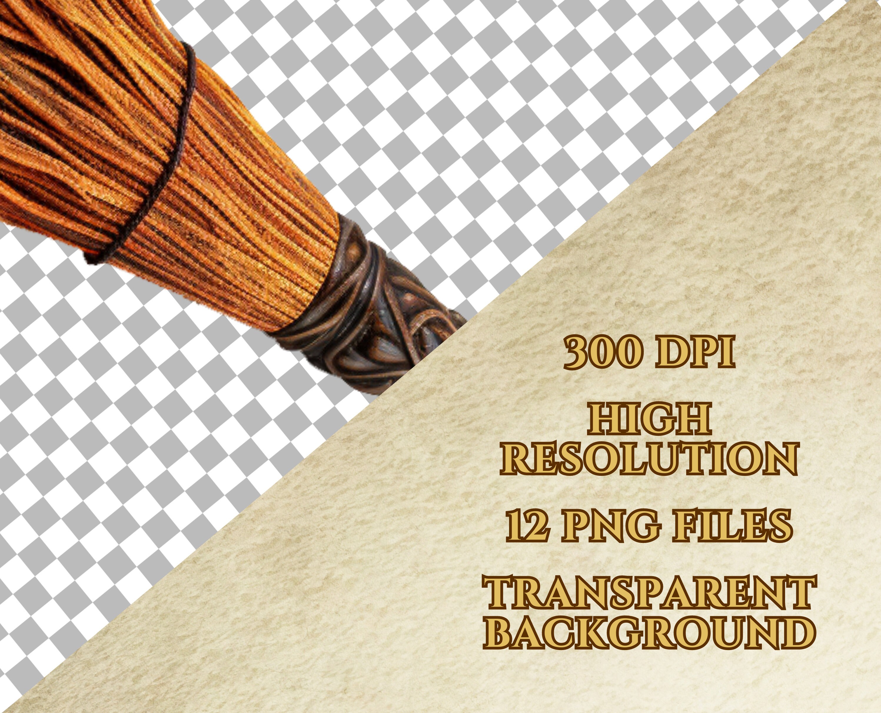 Wizard Broom Magical Witch Broom Magical Broom Bundle of 12, Transparent Background, High ...