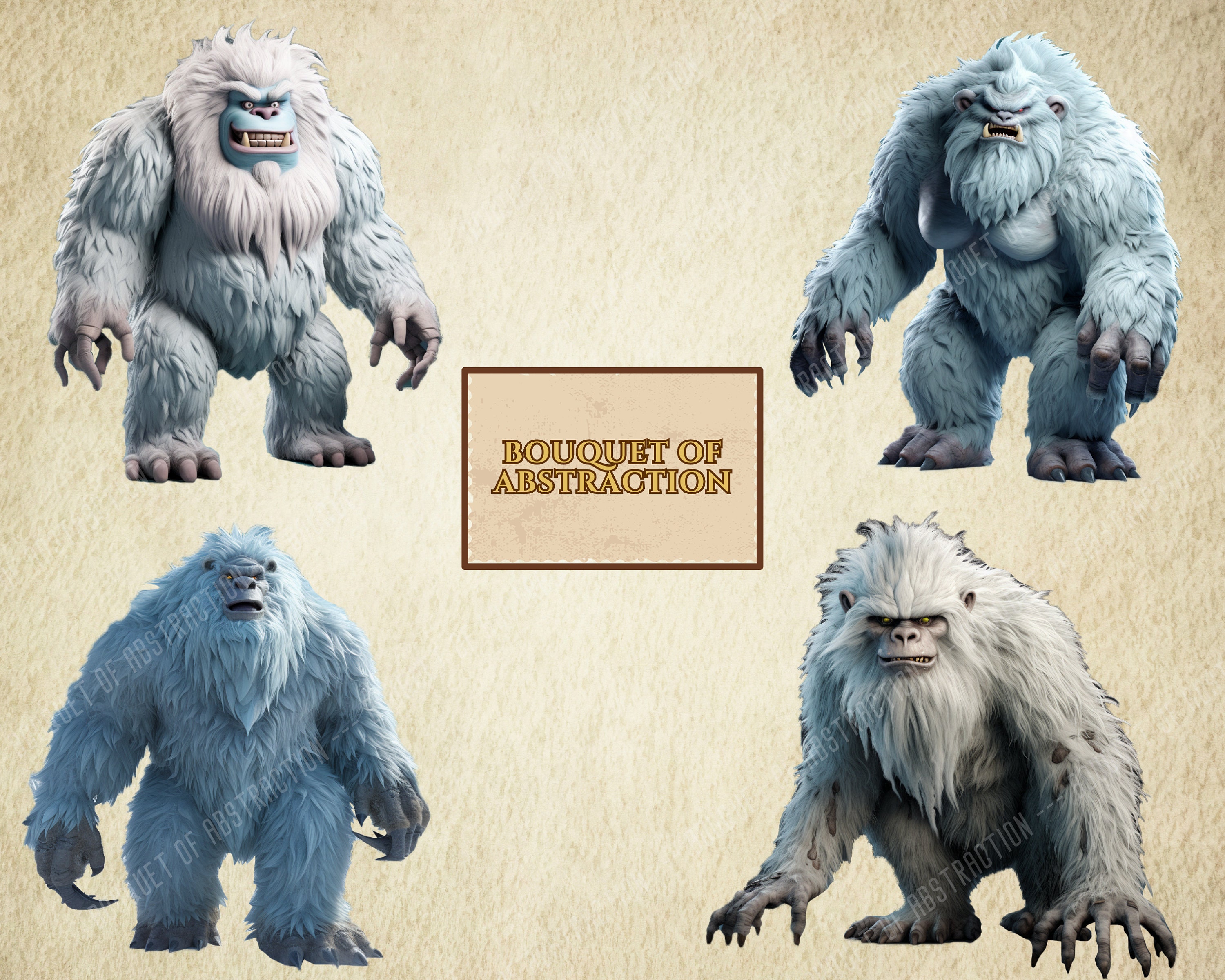 Yeti Characters Bundle of 20 Clip Art High Resolution 300 DPI Transparent Background PNG Files ...