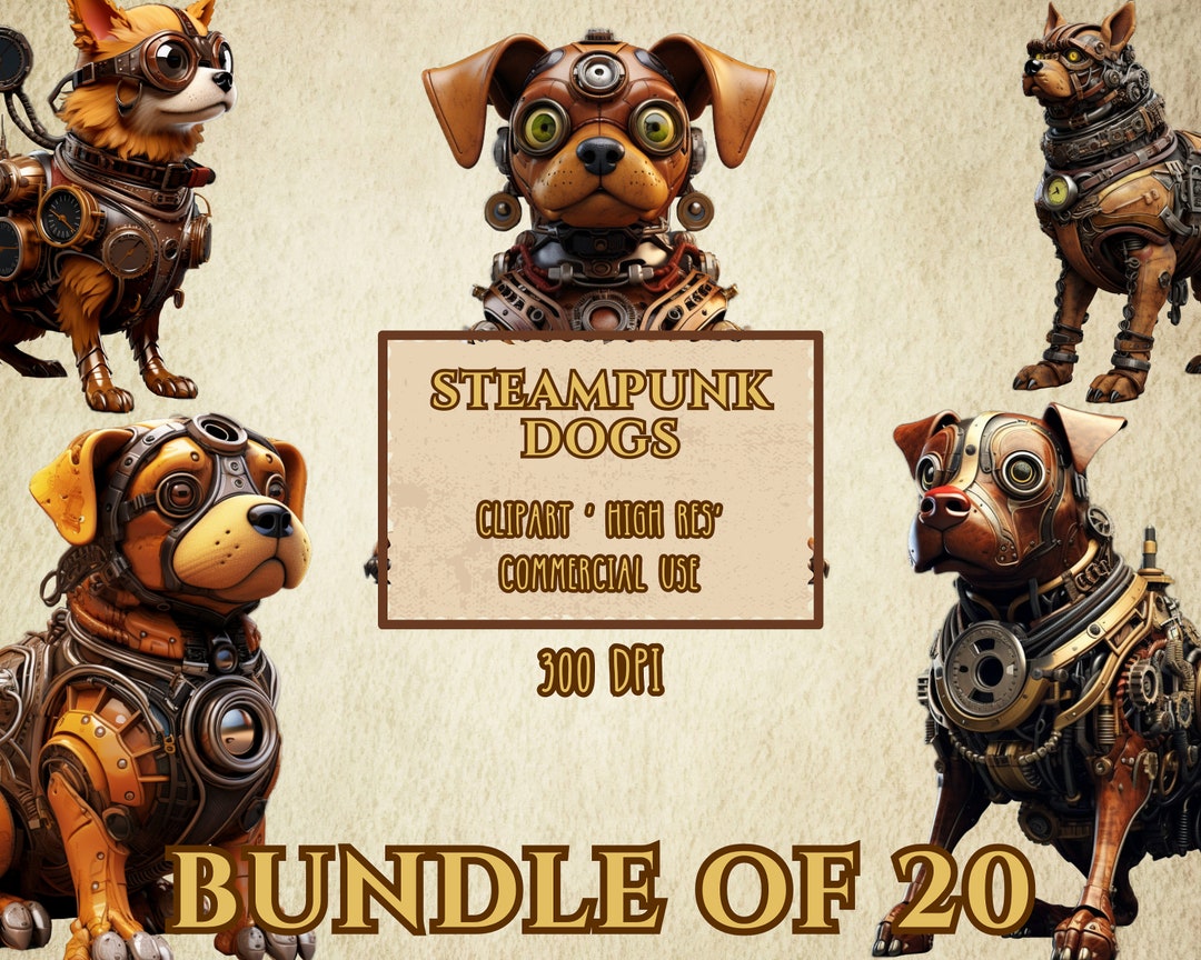 Steampunk Dogs Bundle of 20 High Resolution Clip Art 300 DPI ...