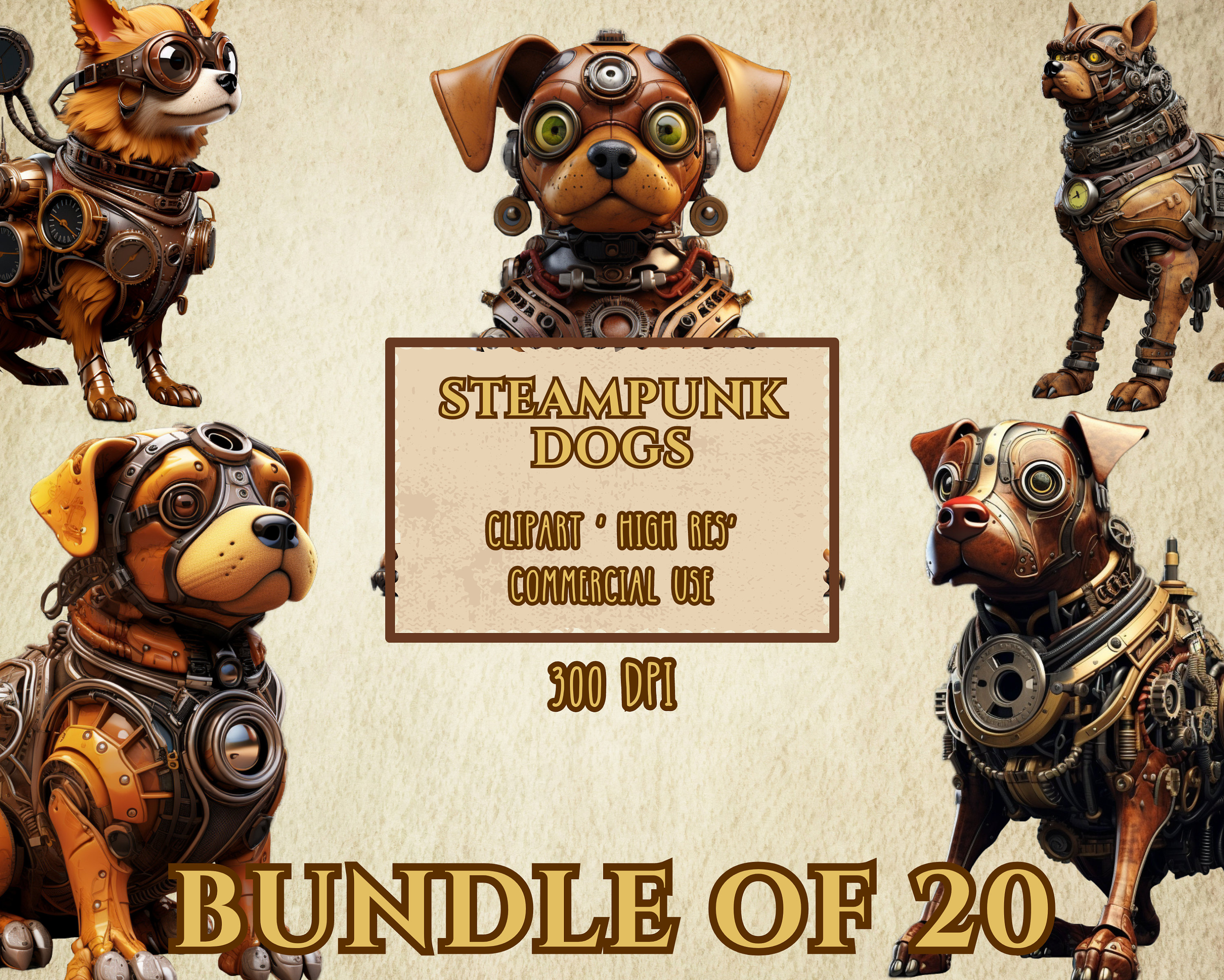 Steampunk Dogs Bundle of 20 High Resolution Clip Art 300 DPI ...