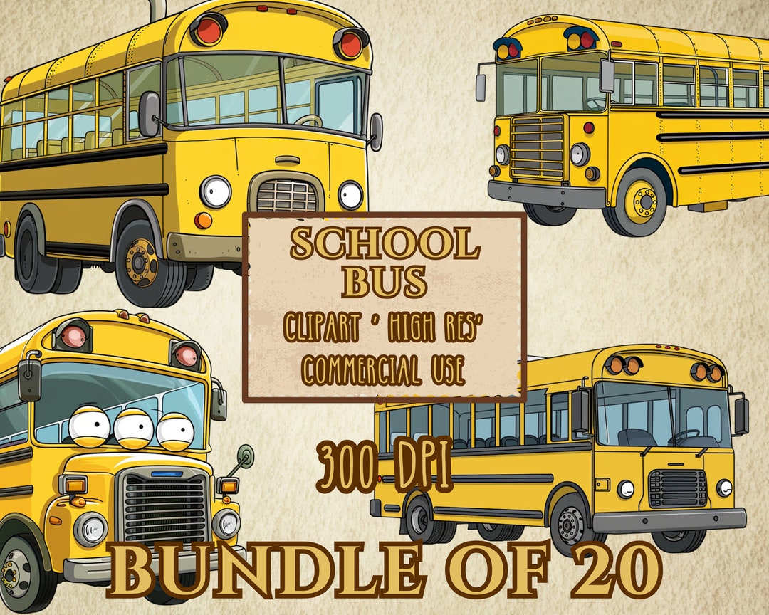 School Bus Bundle of 20 High Resolution Clip Art Transparent Background ...
